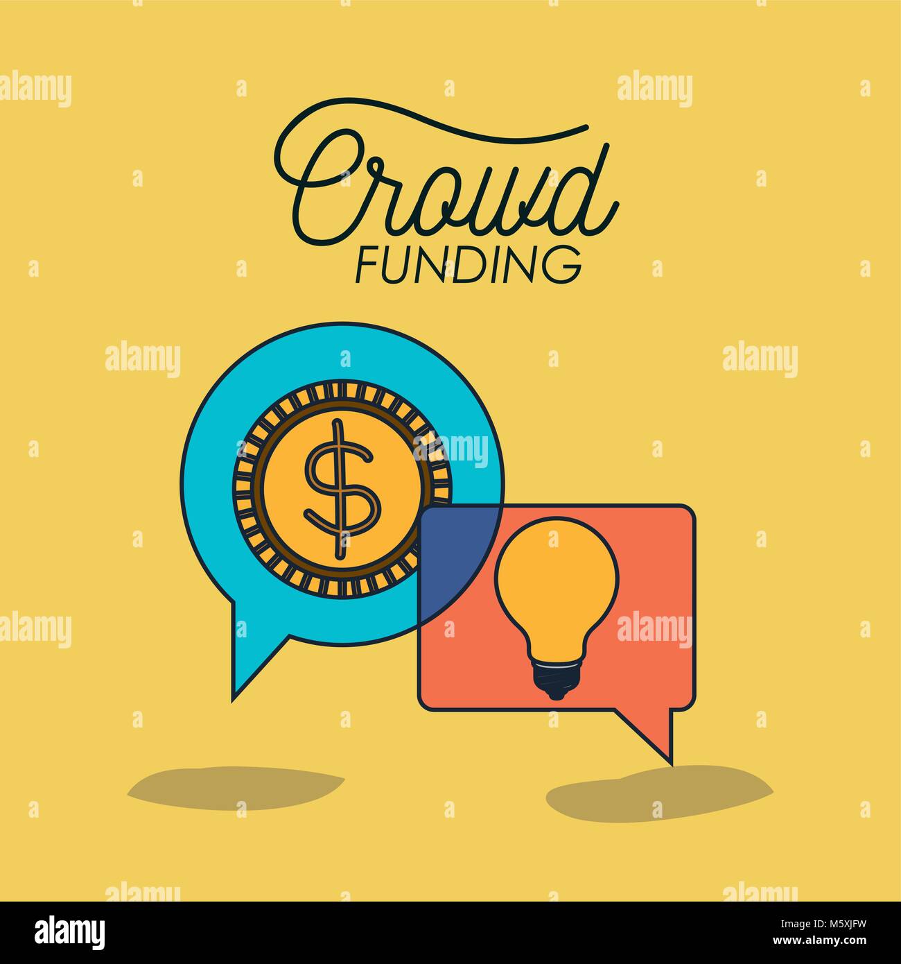crowdfunding poster with coin and light bulb in bubble speech in yellow ...