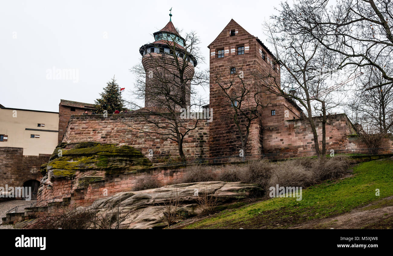 The Nuremberg Castle, a group of medieval fortified buildings on a ...