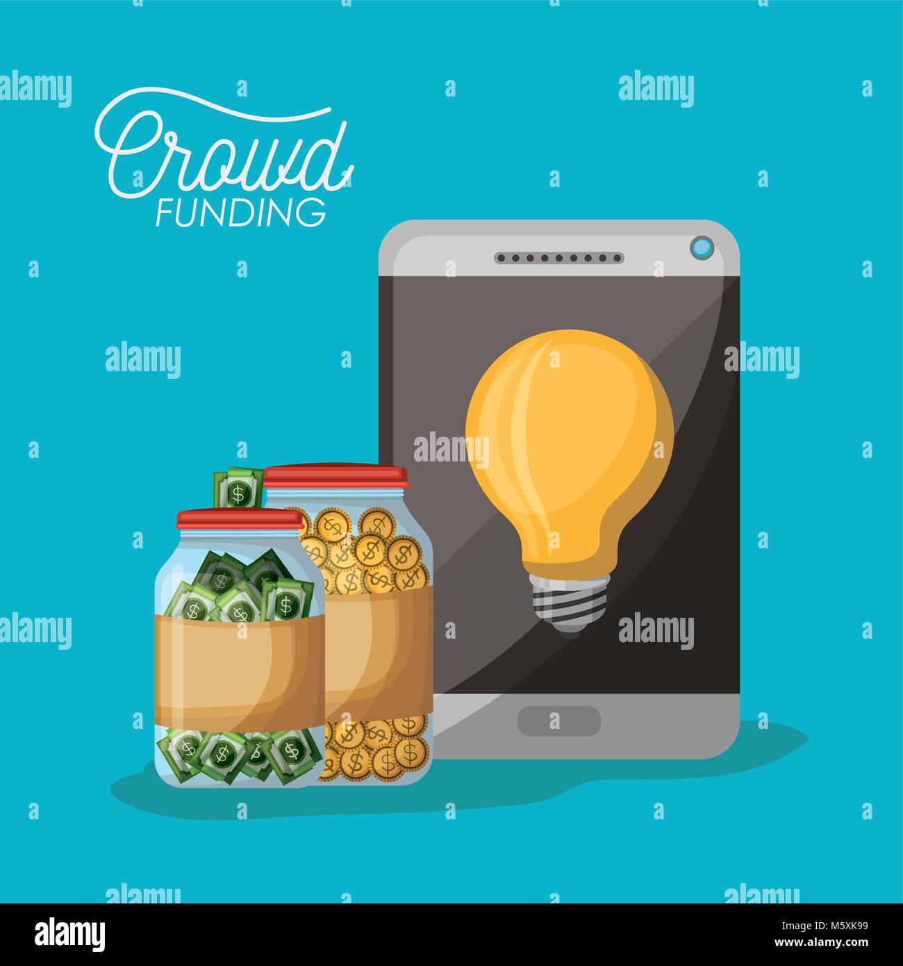crowdfunding poster of tablet device with light bulb in screen and ...