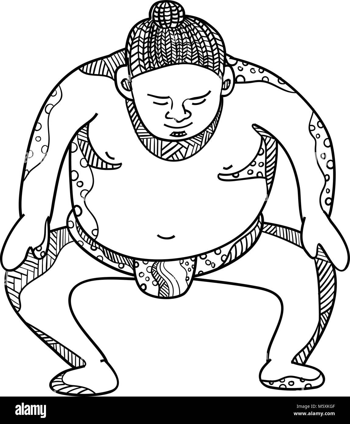 Doodle art illustration of a sumo wrestler or rikishi stompiing viewed ...
