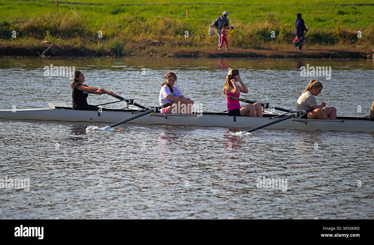 Young kids rowing team practicing on the Weekend Stock Photo - Alamy