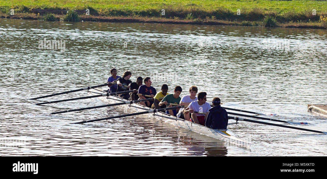 Young kids rowing team practicing on the Weekend Stock Photo - Alamy