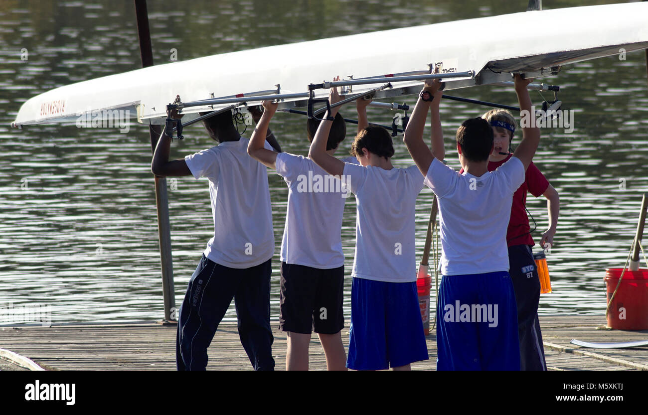 Young kids rowing team practicing on the Weekend Stock Photo - Alamy