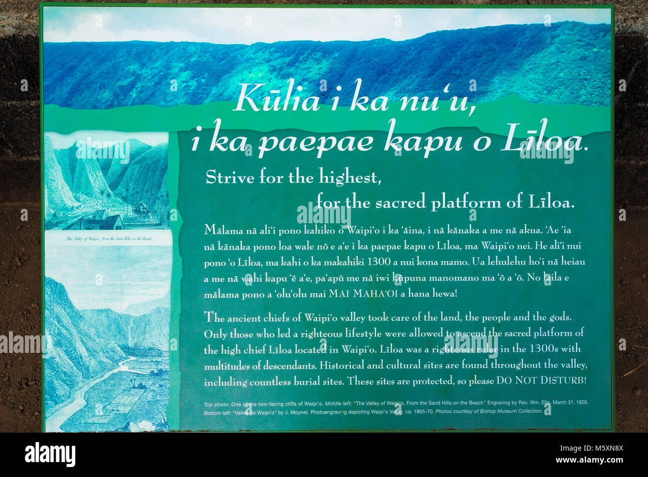 Interpretive sign at the Waipio Valley overlook, Hamakua Coast, The Big ...