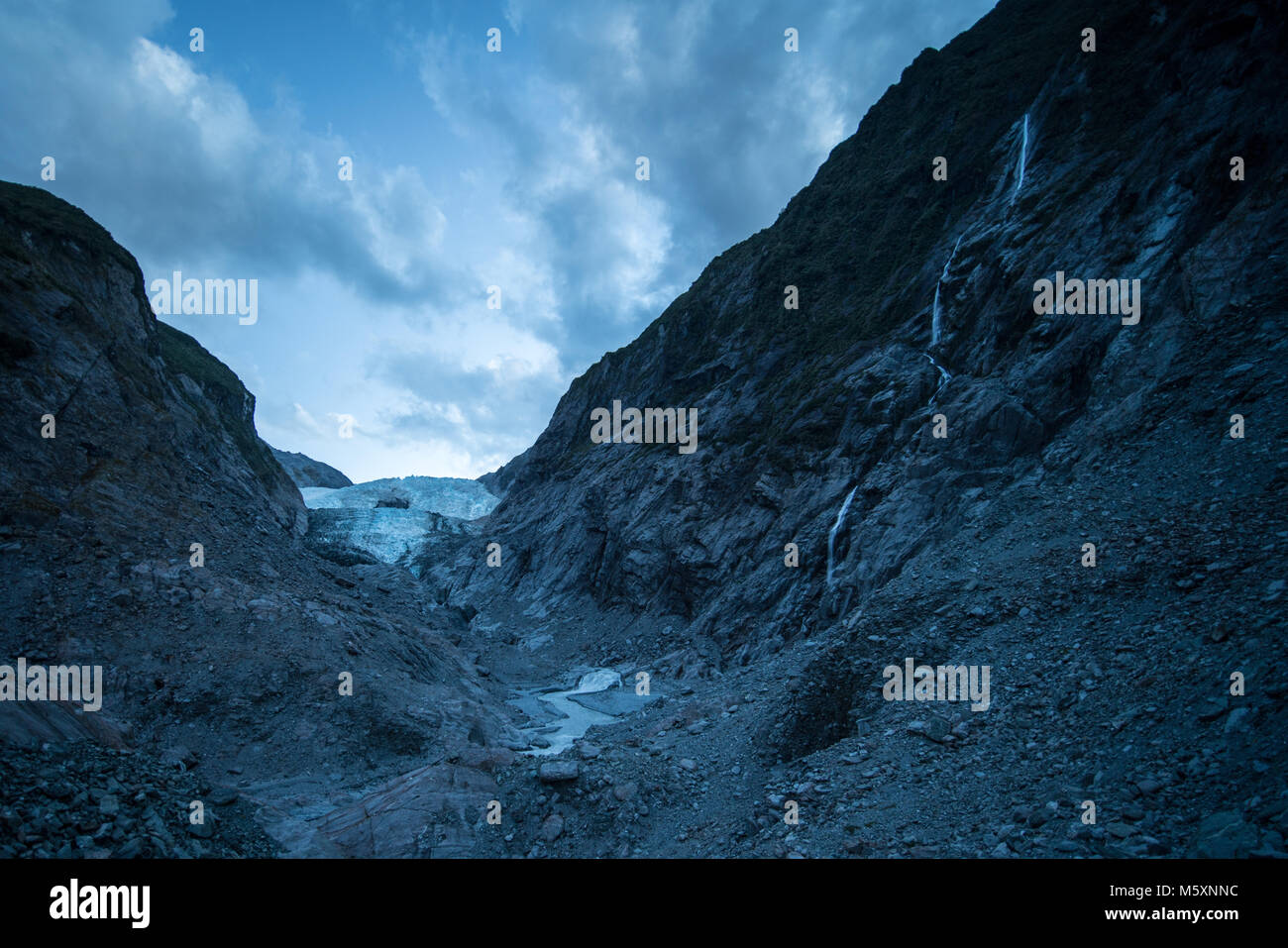 Glacier and Waterfall at dusk Stock Photo - Alamy
