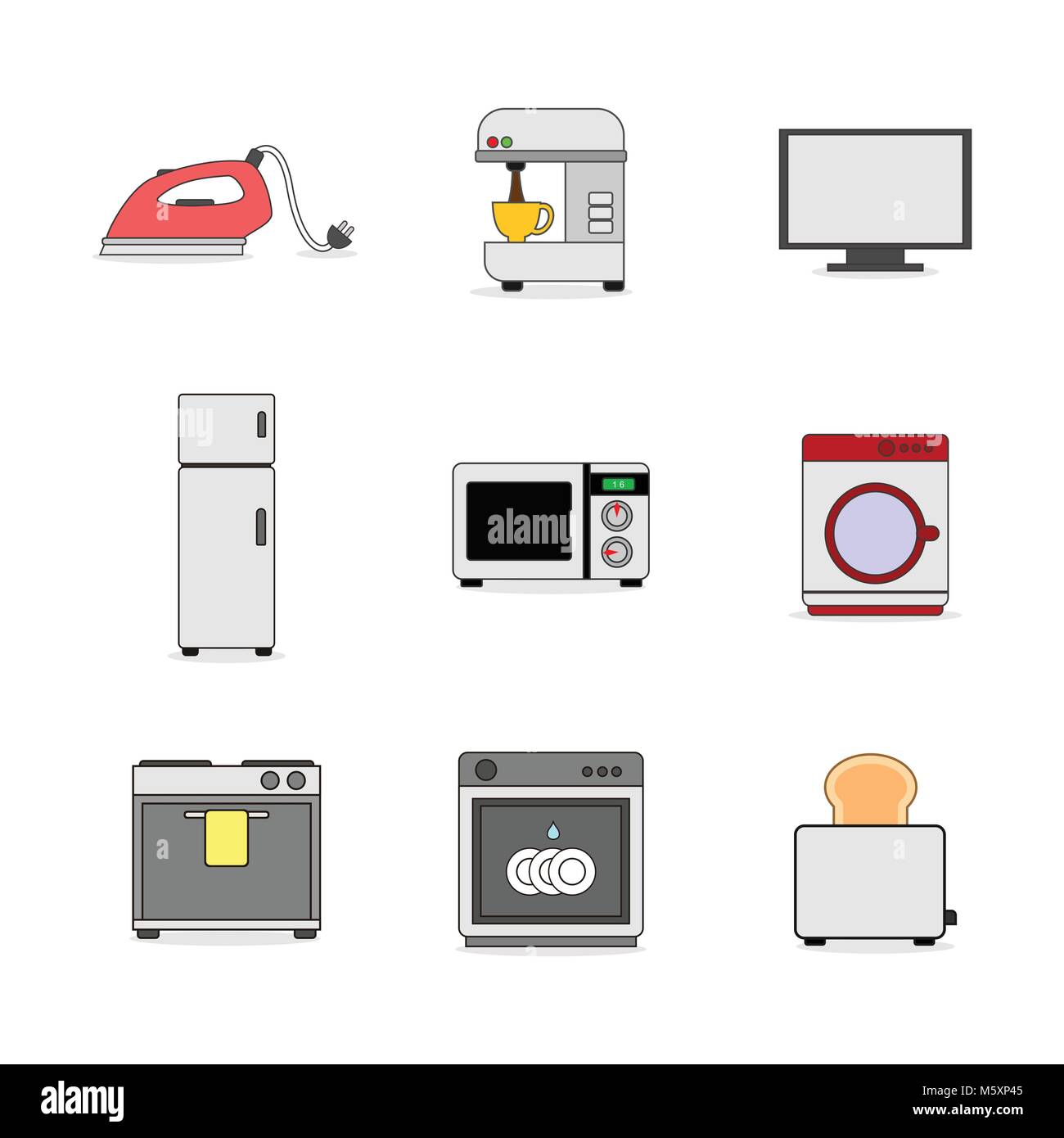 Various Home Appliance Stuffs Vector Illustration Graphic Design Set ...