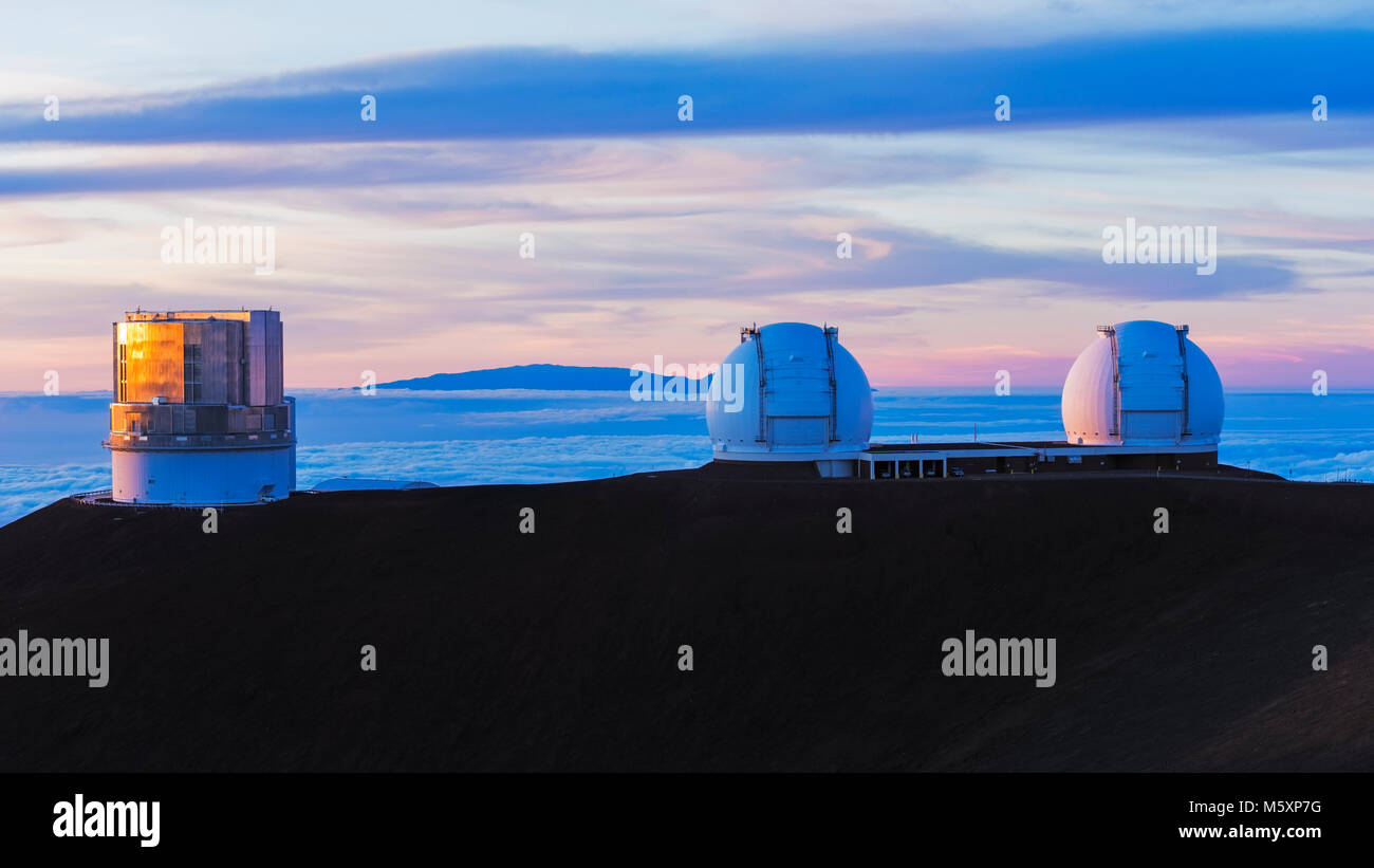 W. M. Keck Observatory and Haleakala Volcano on Maui from the summit on ...