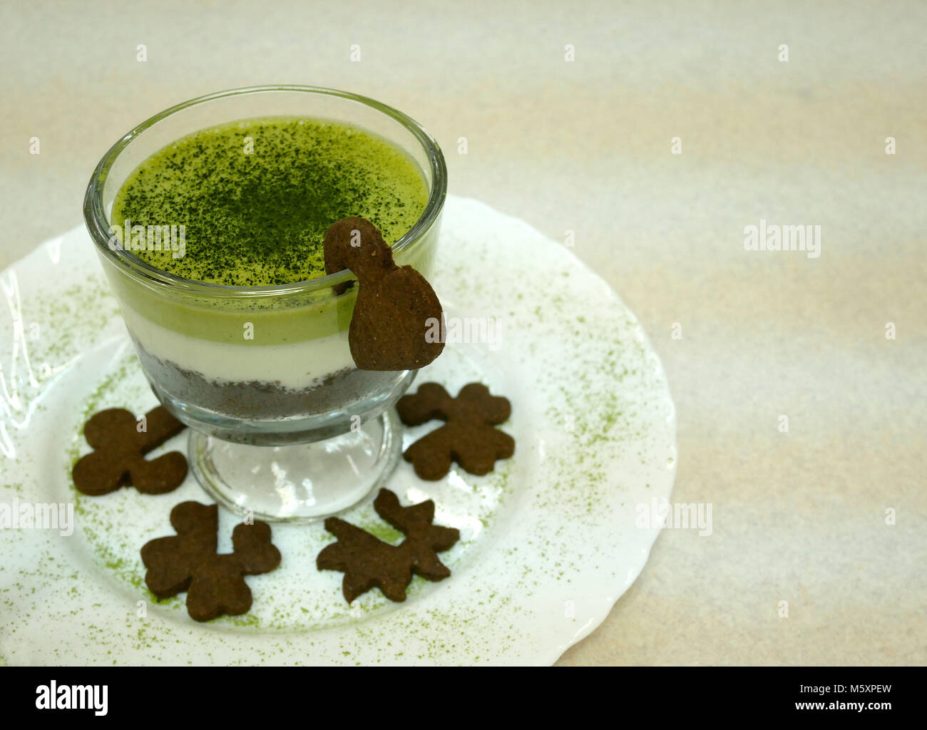 Matcha Green tea and white chocolate mousse pie decorated with ...