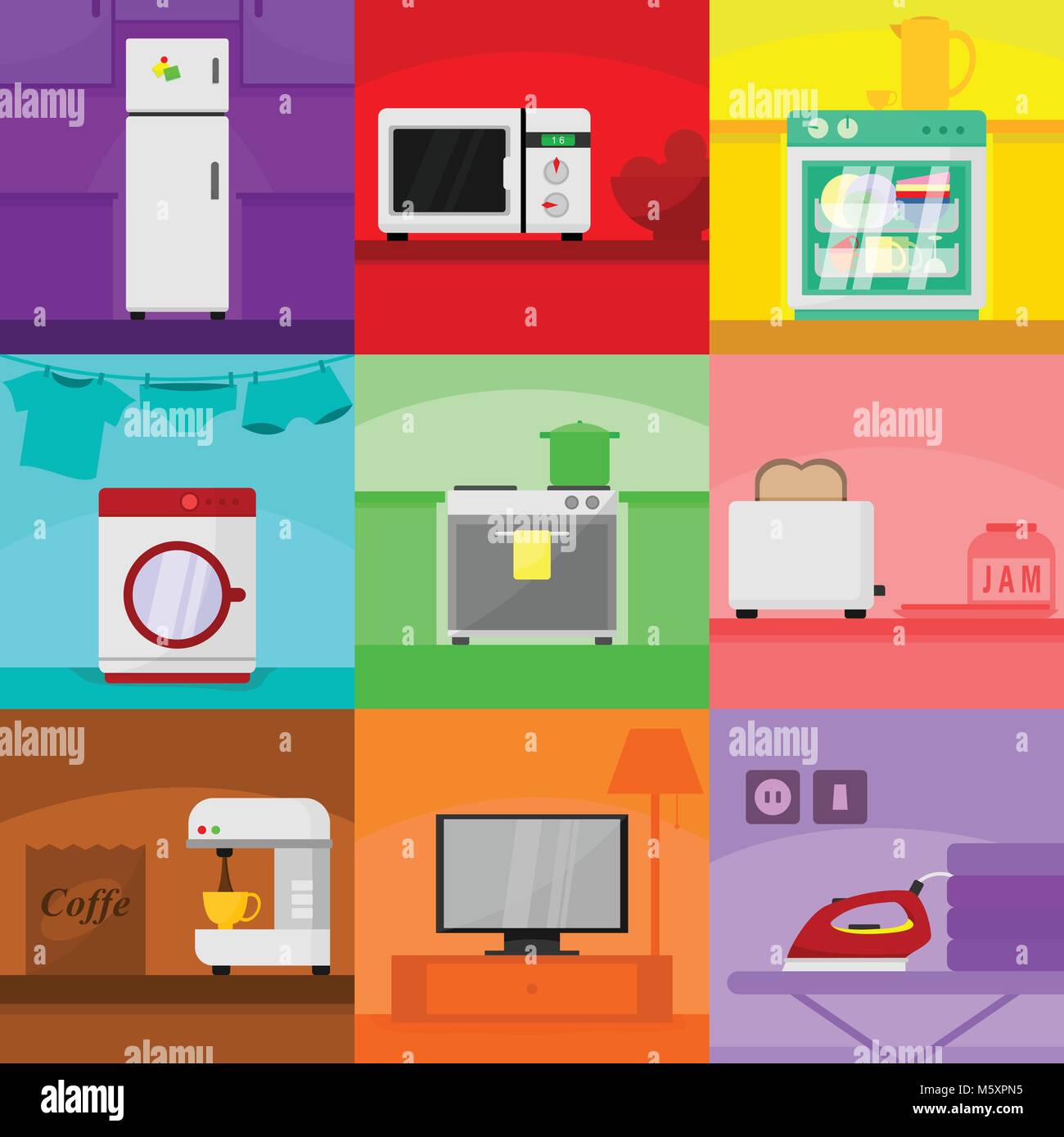 Home Scenery Kitchen Appliances Vector Illustration Graphic Design Set ...