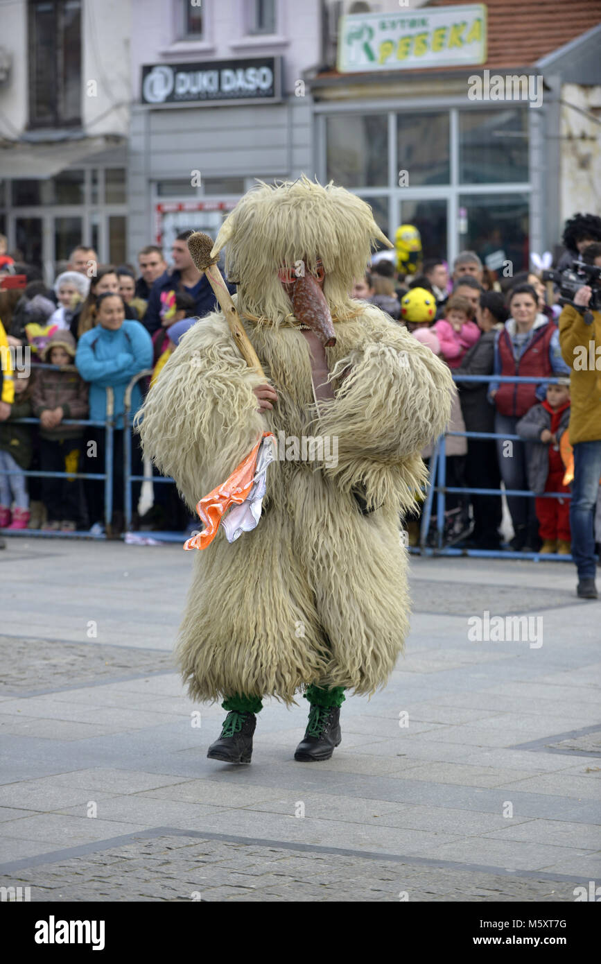PRILEP, MACEDONIA. FEBRUARY 18 , 2018- Performers wearing animal fur ...