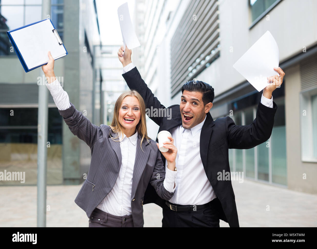 Male with businesswoman are signed successful contract and satisfied of ...