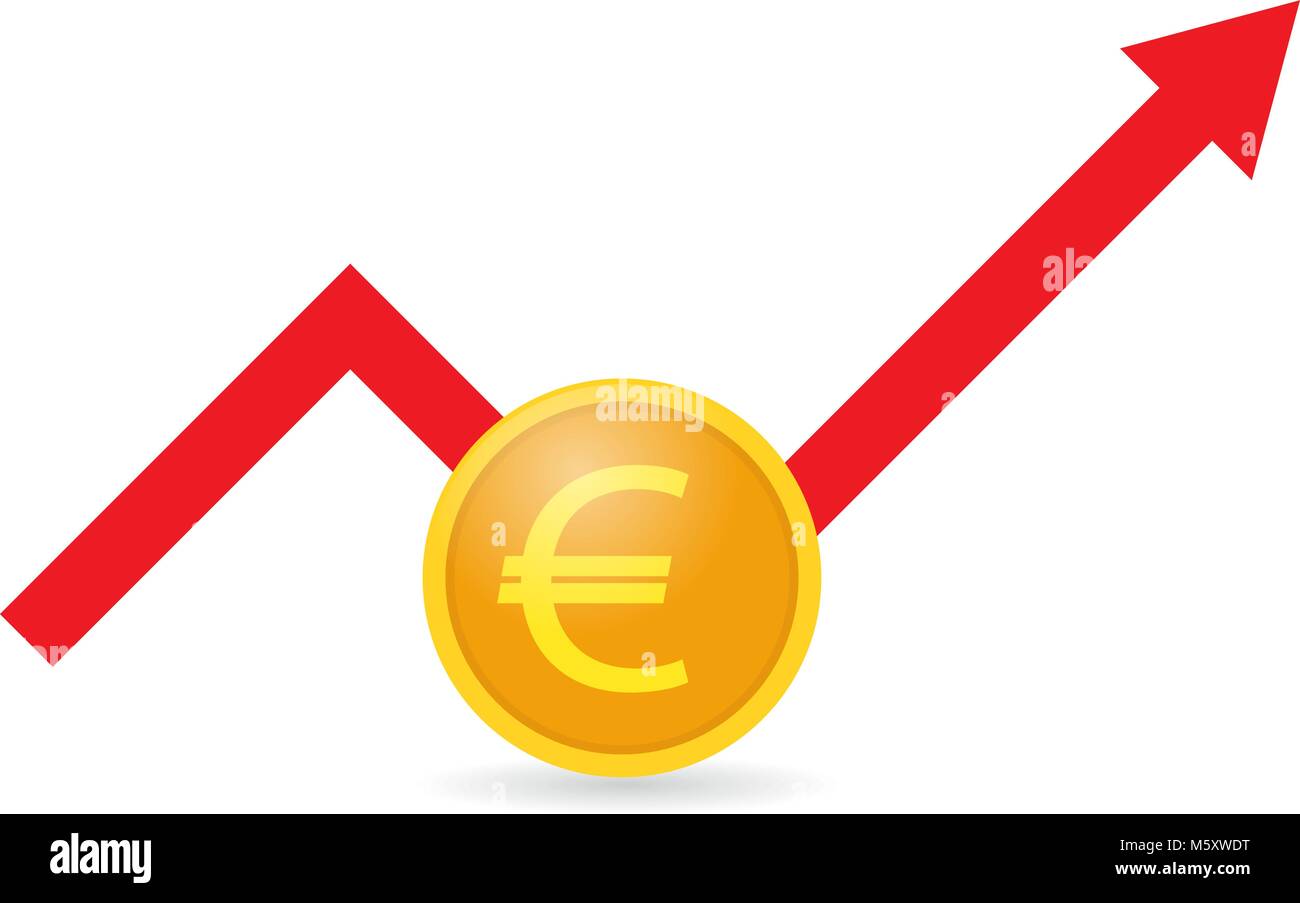 Euro coin and growth graph on a white background. Vector illustration ...
