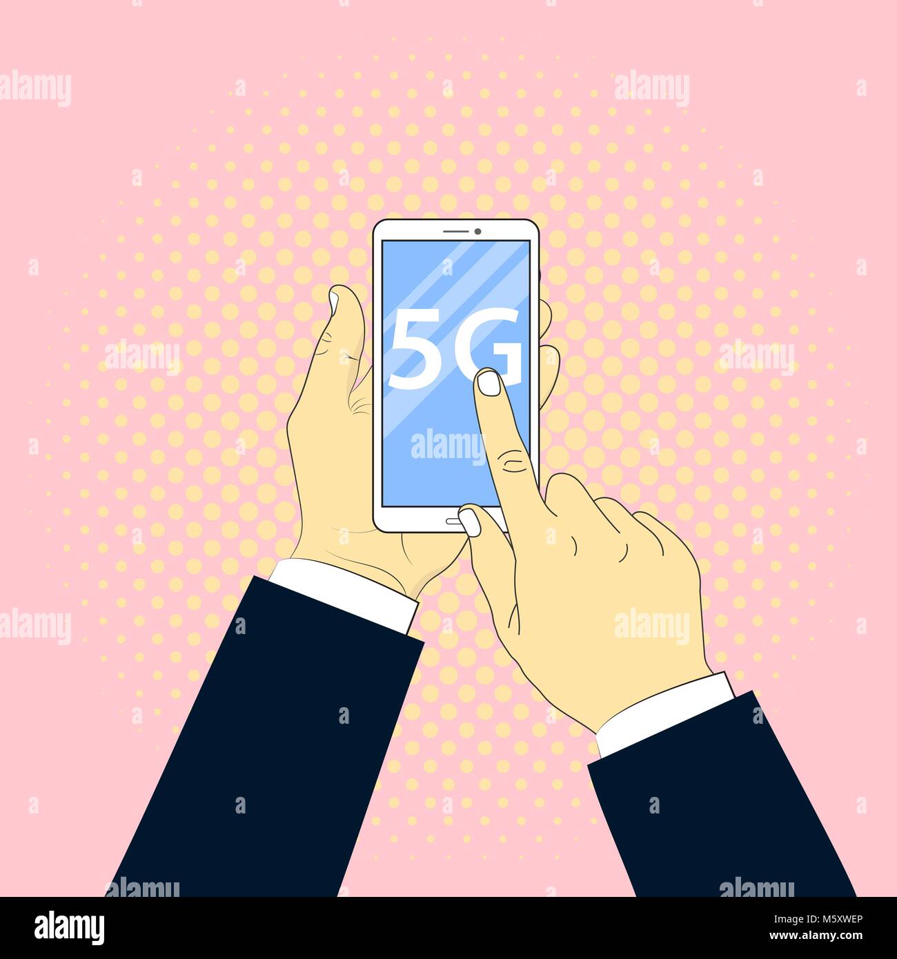 Businessman connected to the Internet with a 5G smartphone. Vector ...