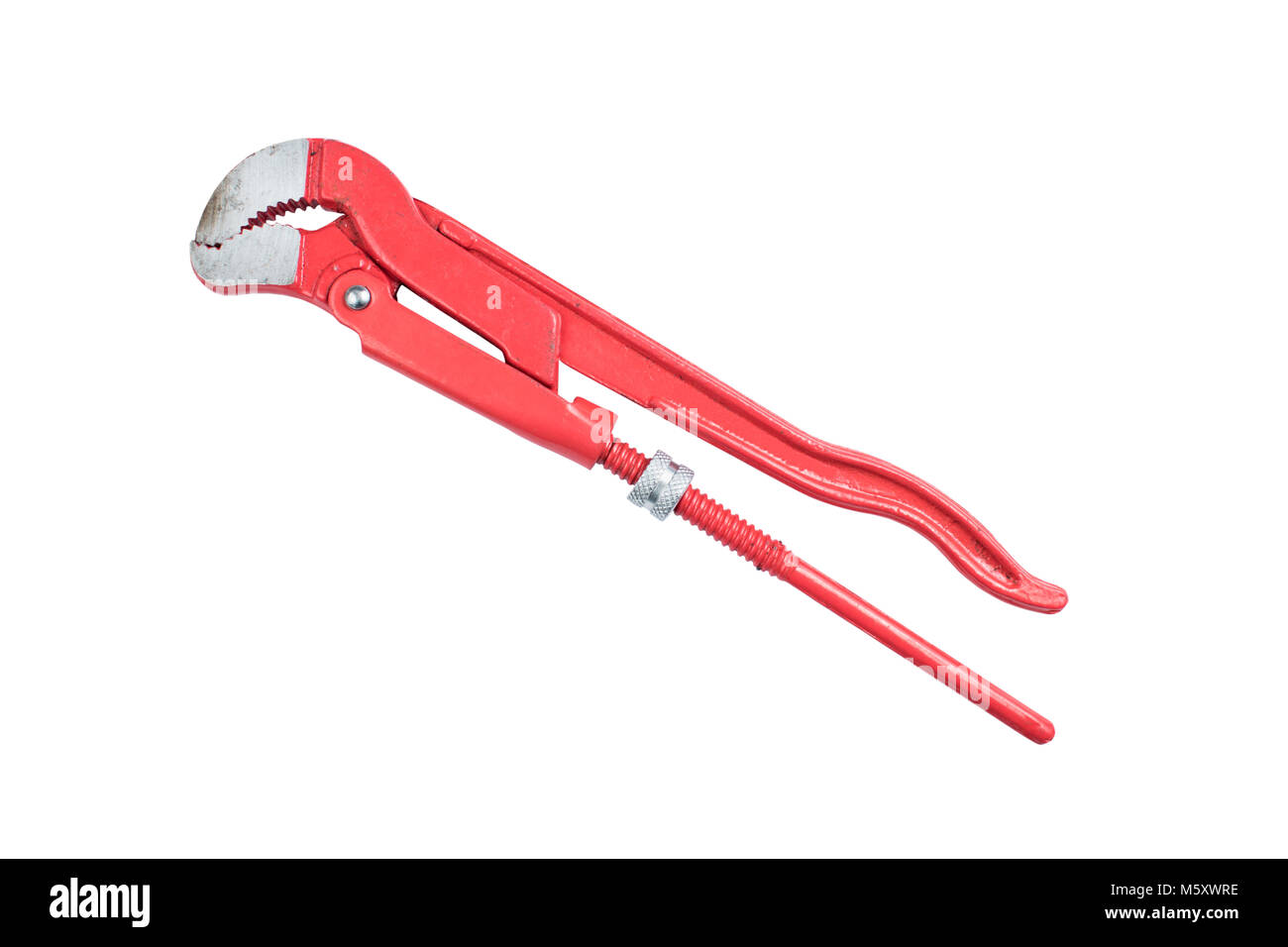 Adjustable red pipe wrench isolated on a white background, surface ...