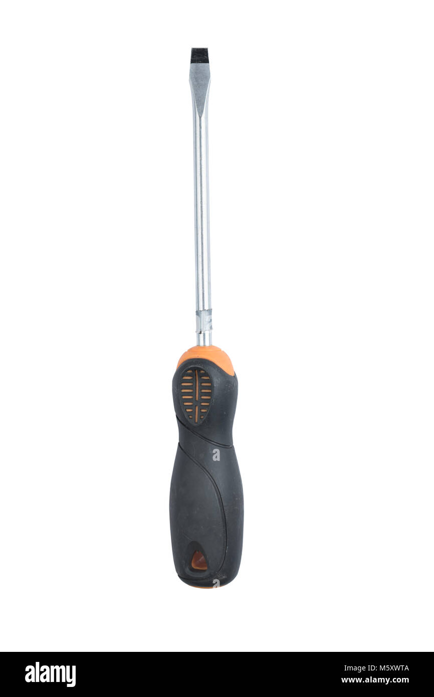 Used black screwdriver flat mouth, Flat-blade screwdriver isolated on a ...