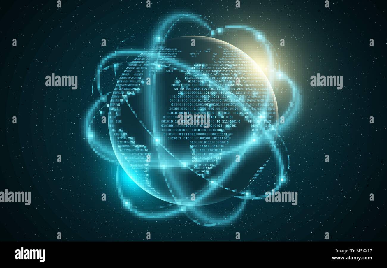 Abstract planet earth. World map from binary code. Glowing, blurry neon ... Abstract planet earth. World map from binary code. Glowing, blurry neon ...
