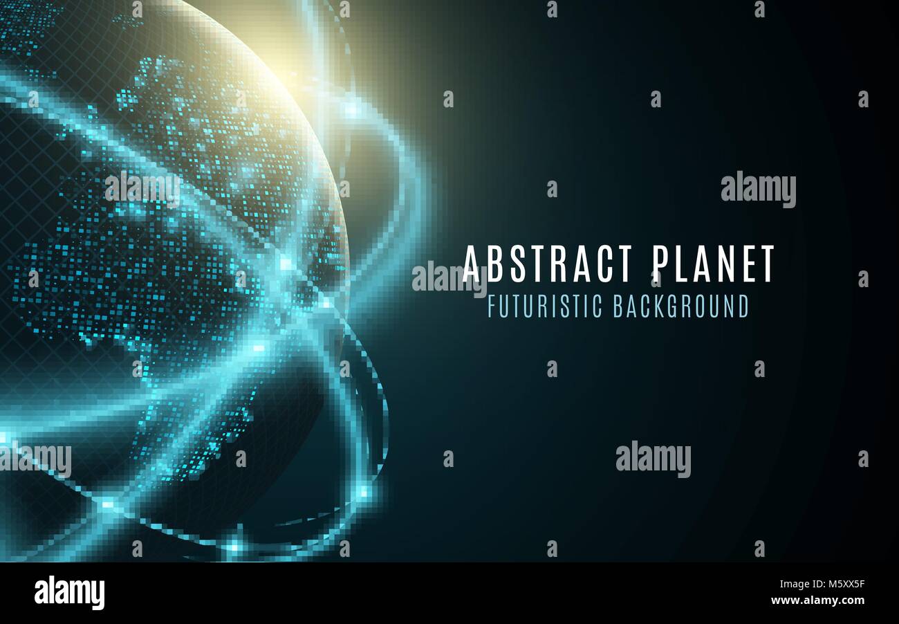 Futuristic planet earth. Glowing world map of dots. Abstract background ...