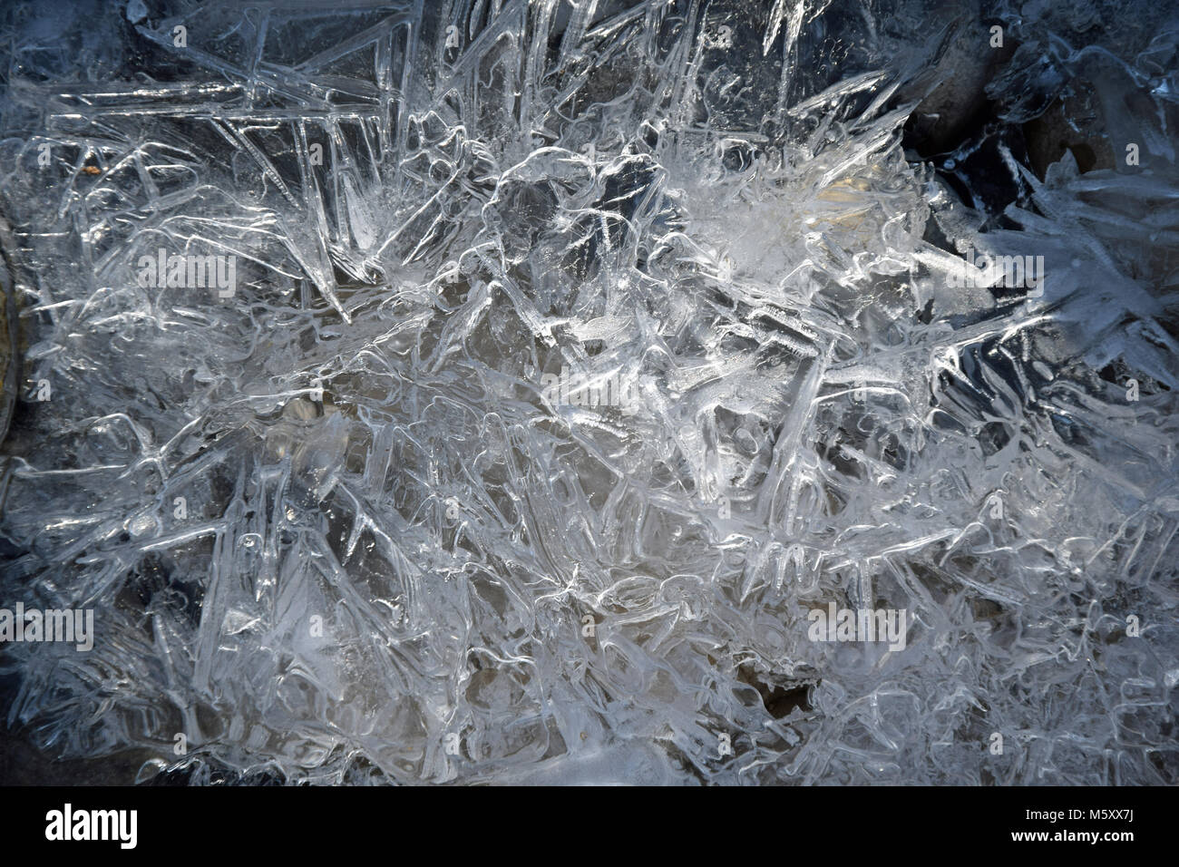 Freezed water at a river Stock Photo - Alamy