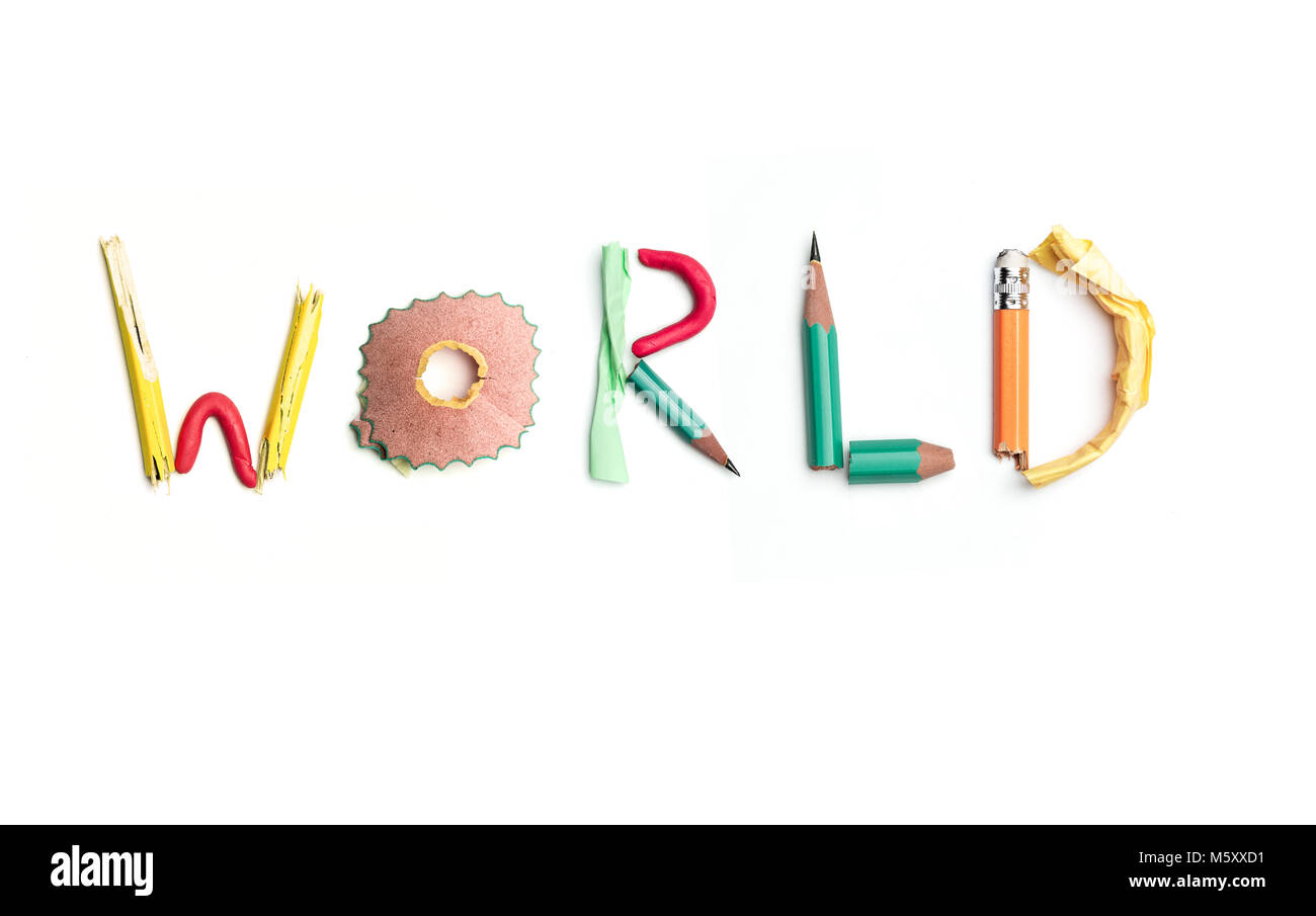The word world created from office stationery Stock Photo - Alamy
