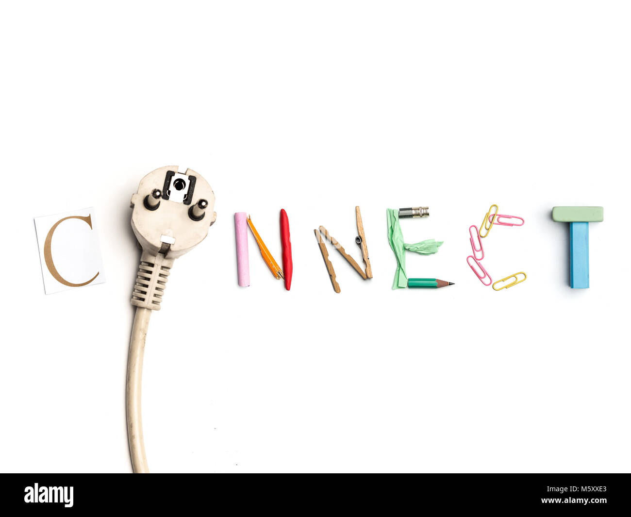 The word connect created from office stationery Stock Photo - Alamy