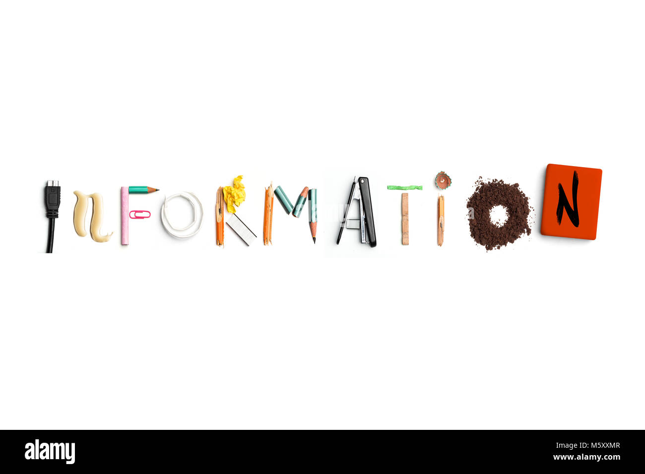 The word information created from office stationery Stock Photo - Alamy