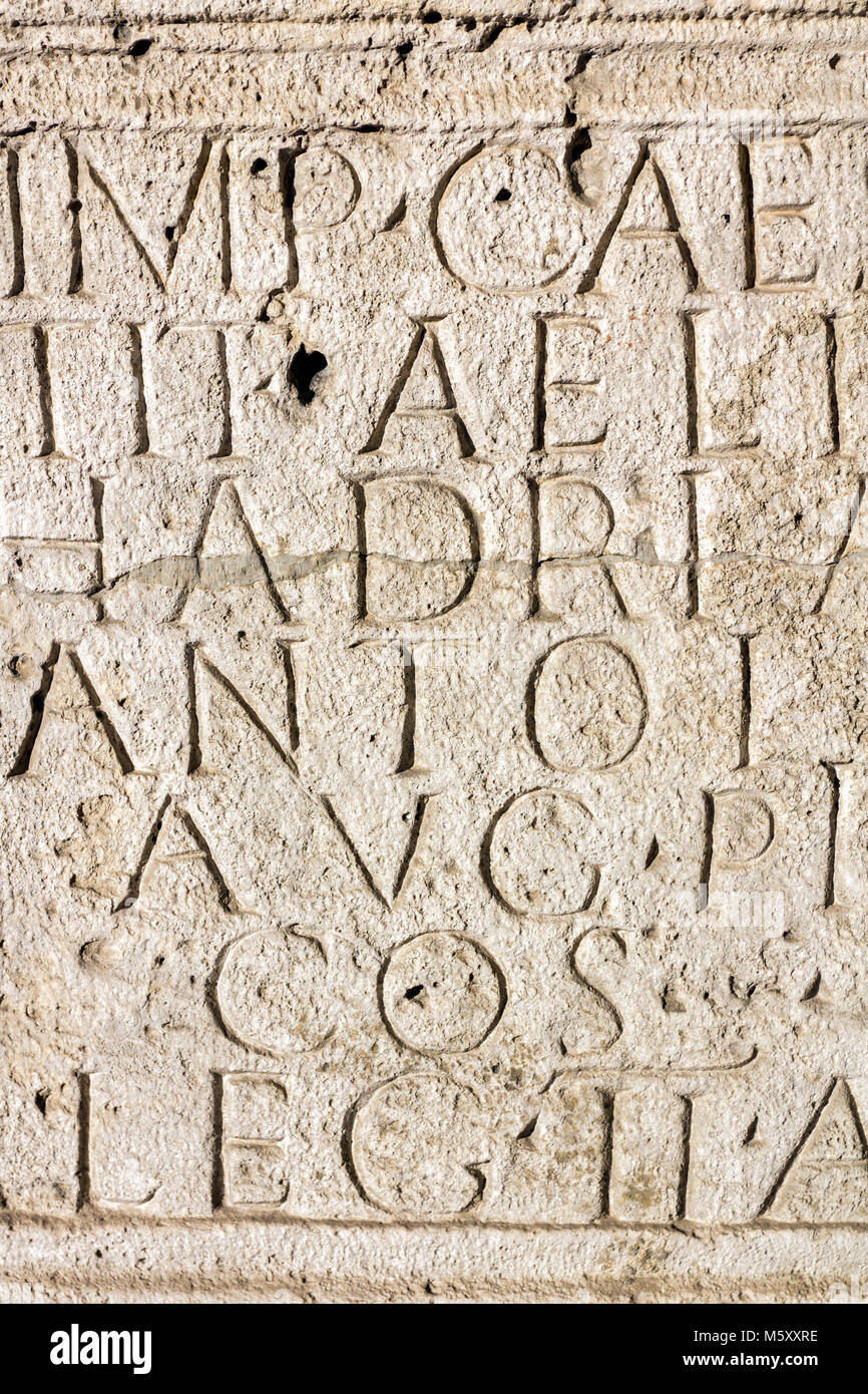 Ancient latin script at the Aquincum Museum in Budapest, Hungary Stock ...