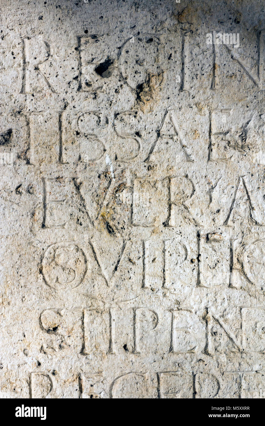 Ancient latin script at the Aquincum Museum in Budapest, Hungary Stock ...