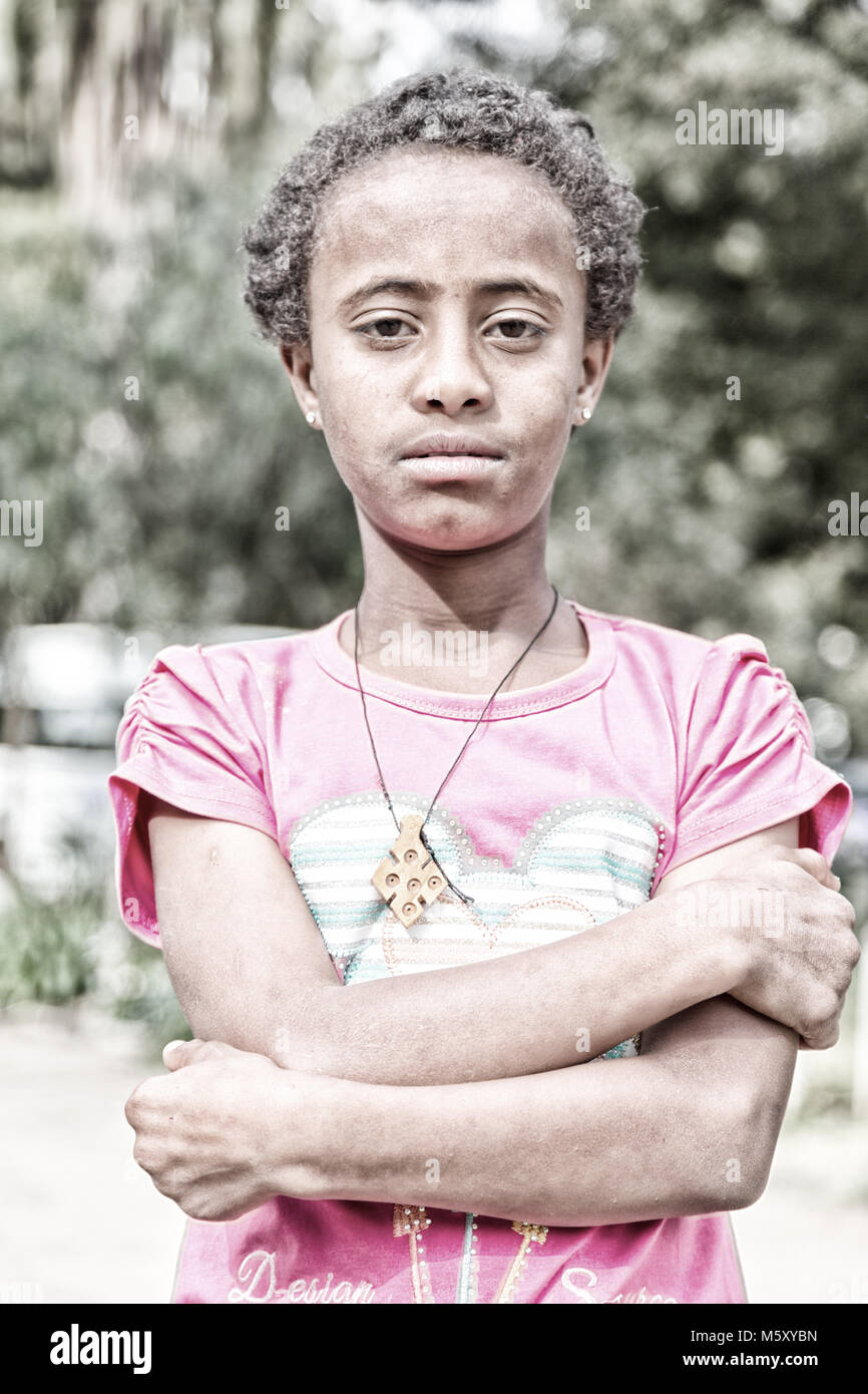 ETHIOPIA,LALIBELA-CIRCA JANUARY 2018--unidentified young girl in the ...
