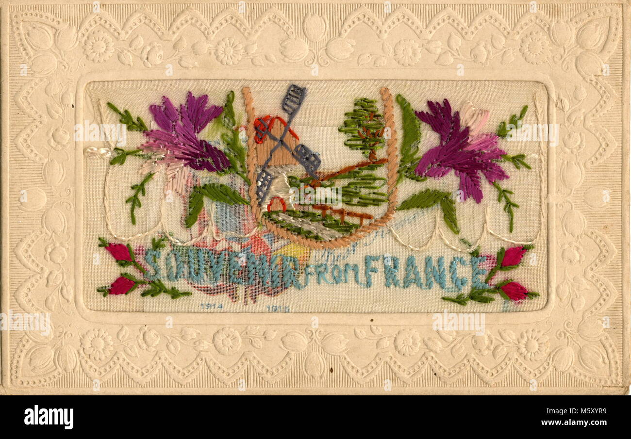 AJAXNETPHOTO. 1914-1918. WW1 EPHEMERA. - A SILK EMBROIDERED LETTER CARD DEPICTING A LANDSCAPE ...