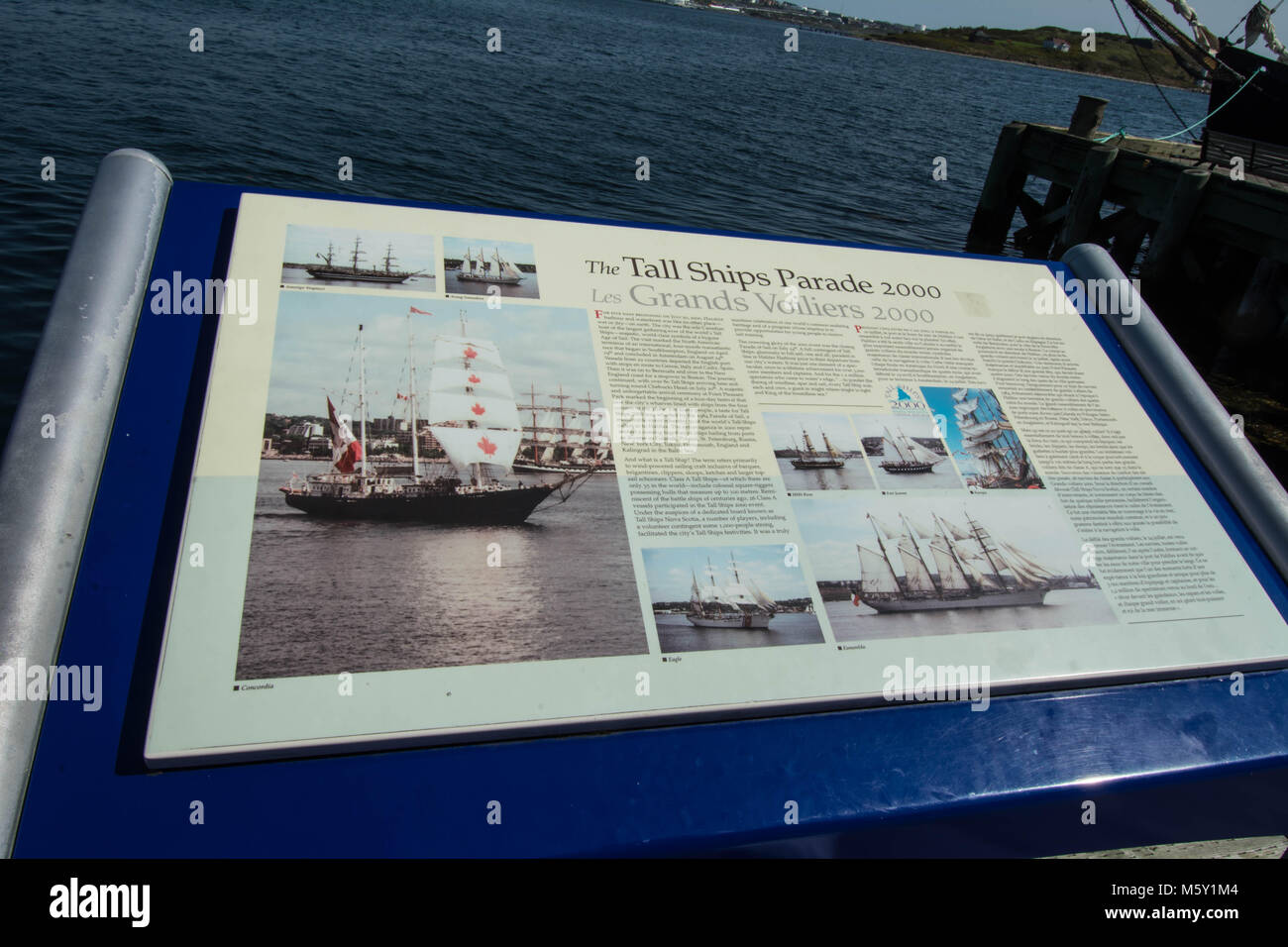 Tall ships sign on bank of port Nova Scotia Halifax Canada information ...