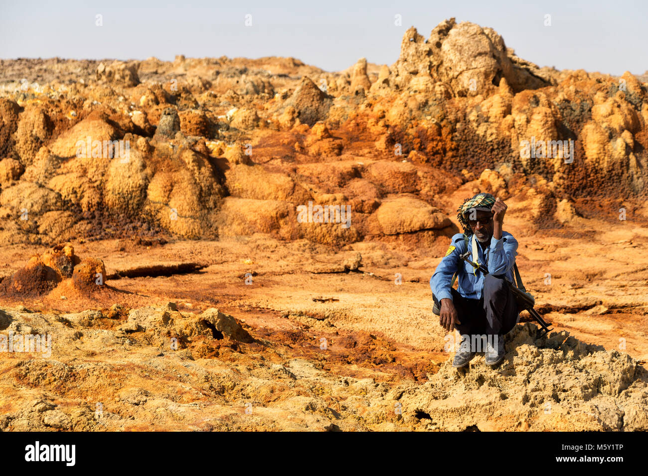 ETHIOPIA,DANAKIL-CIRCA JANUARY 2018--unidentified irregular soldier ...