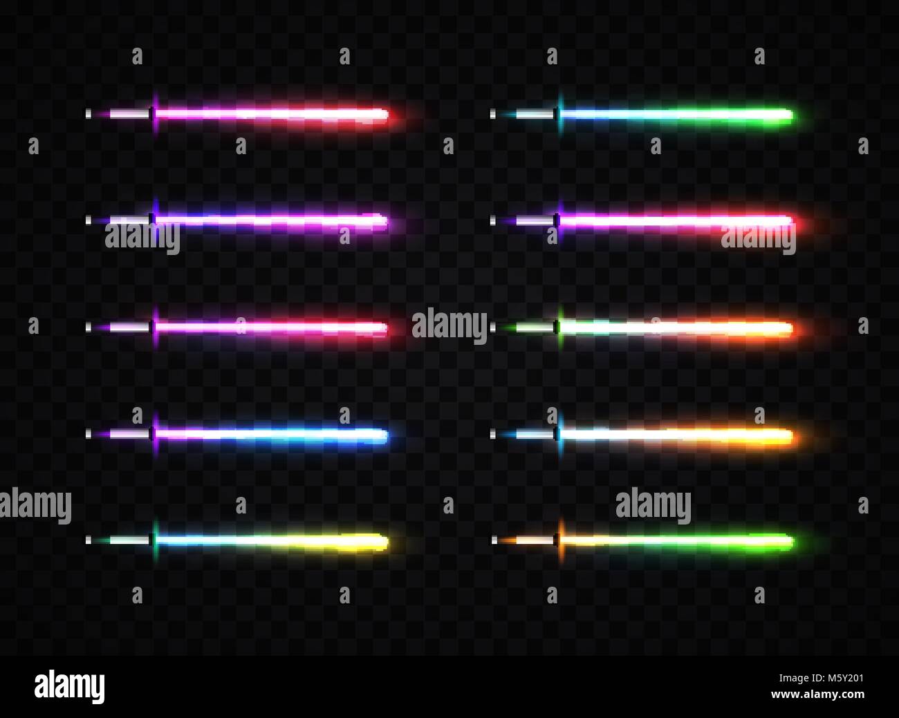 Neon light gradient swords set. Luminous weapon elements for cosmic war ...