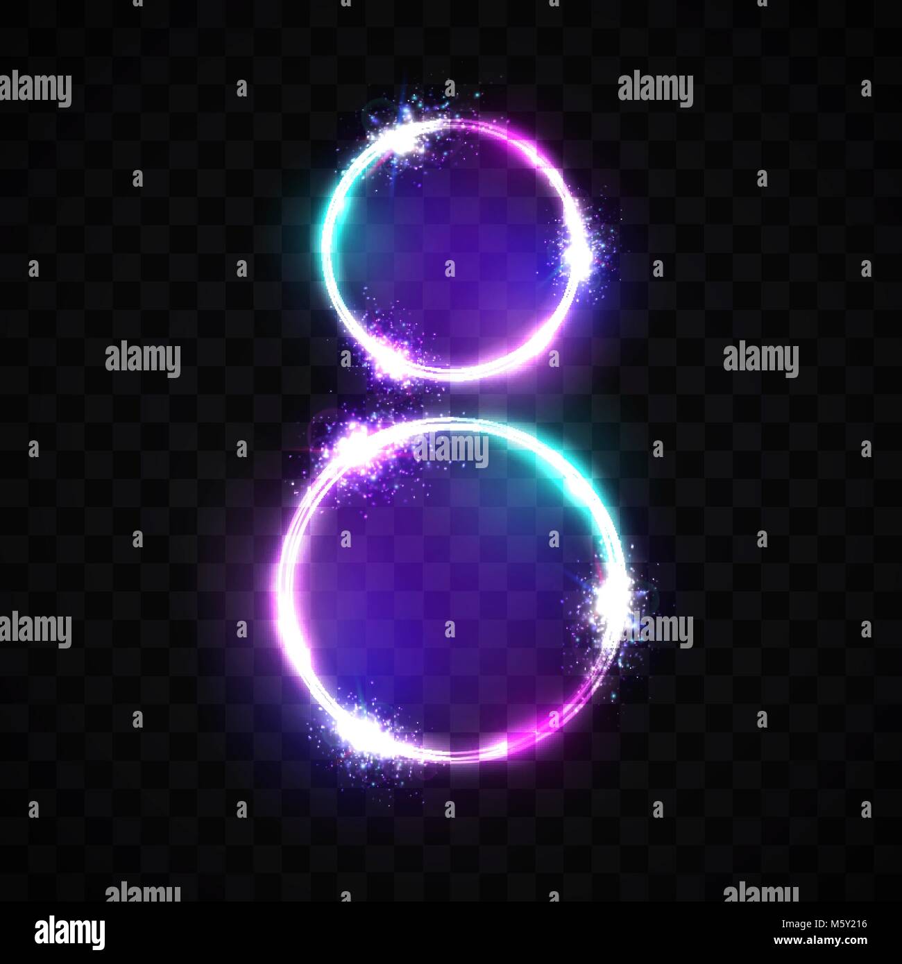 Two neon glowing circles. Bright banner on transparent background ...