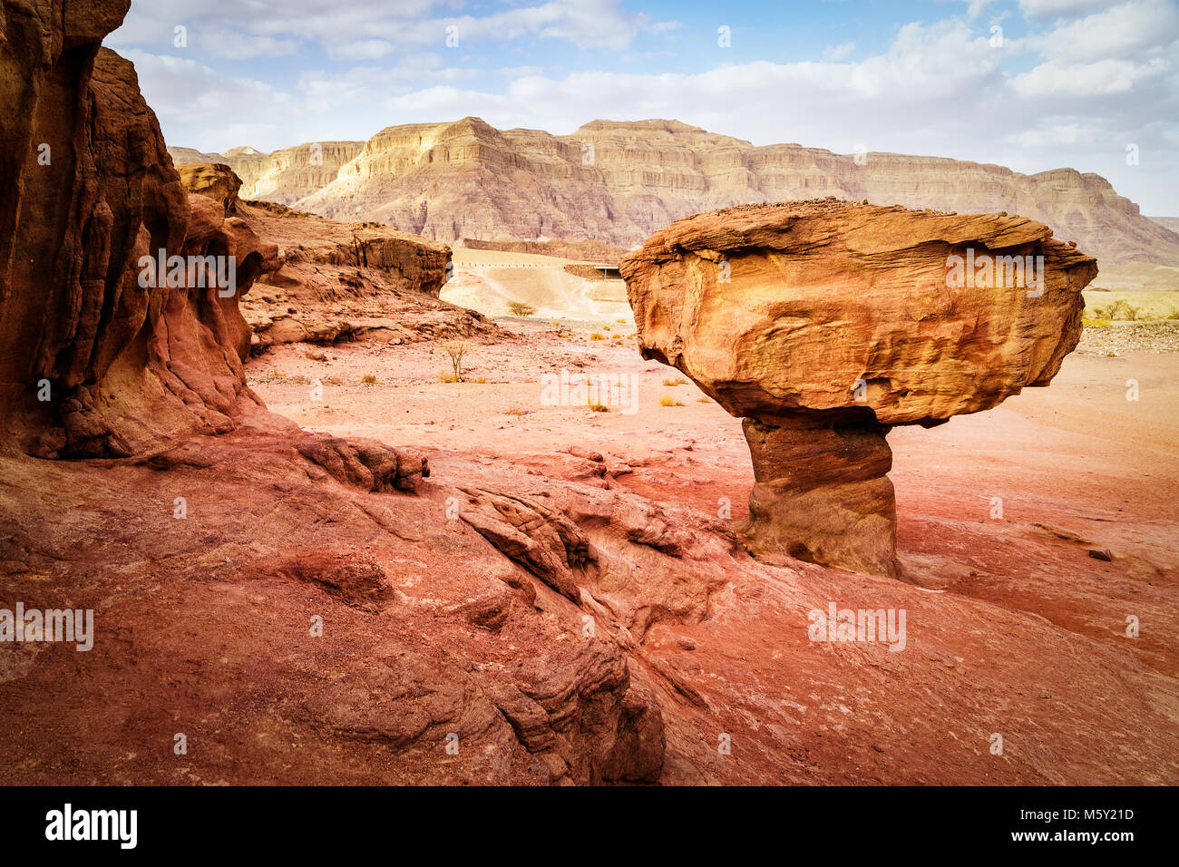 Geological rock formation called mushroom surrounded with red rocks in ...