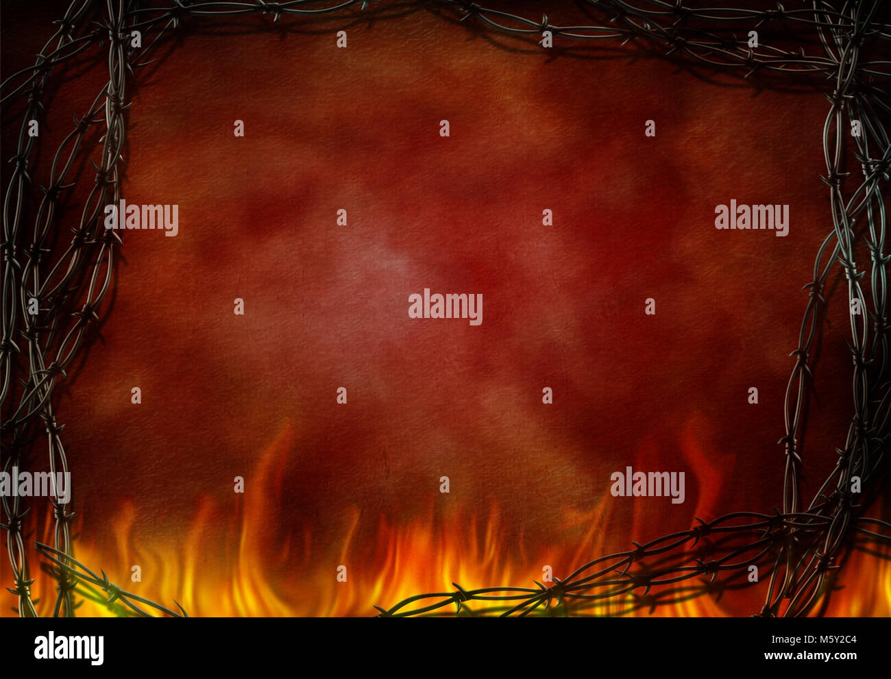 Red grunge background with barbed wire and fire Stock Photo - Alamy
