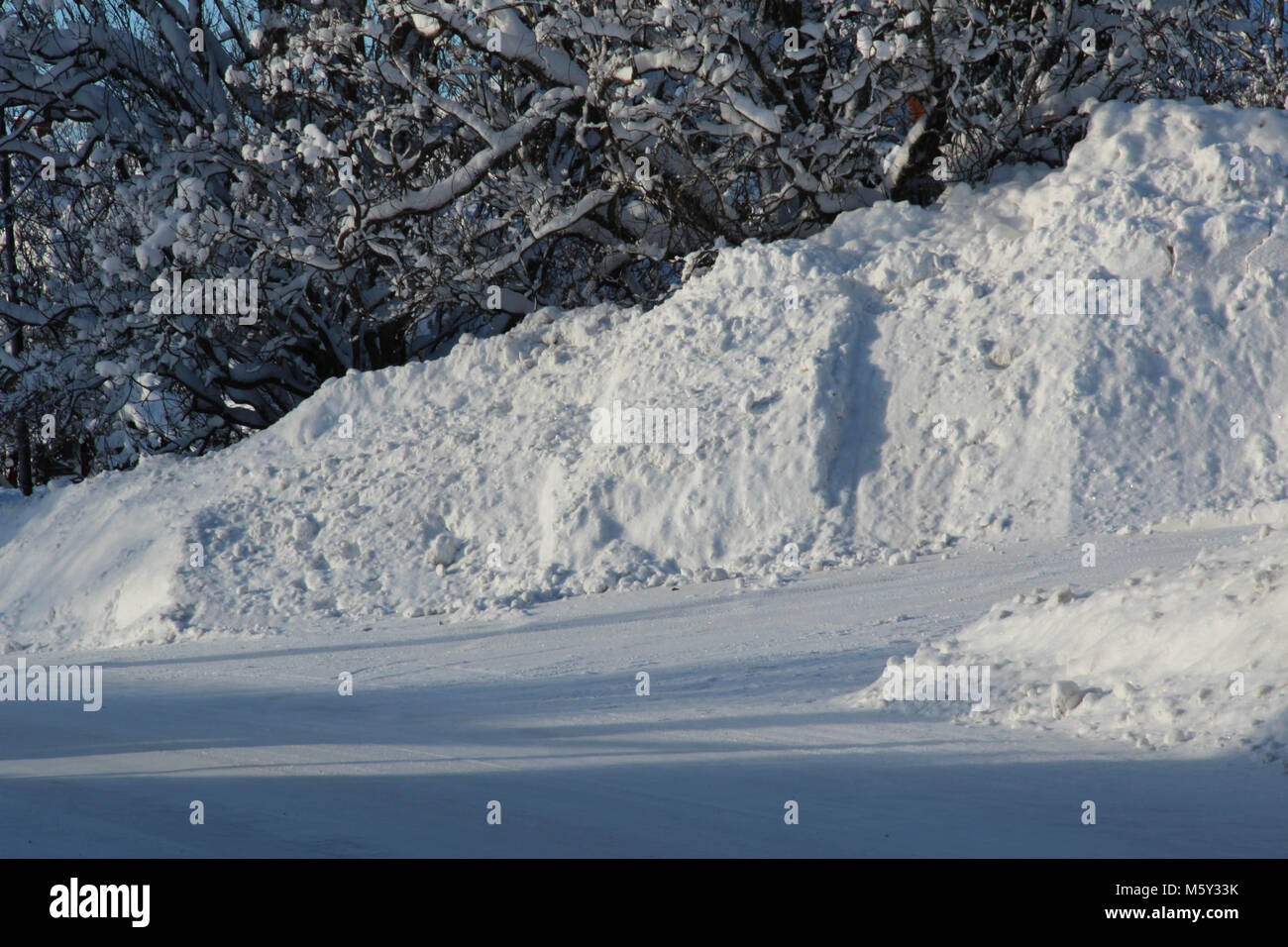 Snow pile by a street Stock Photo - Alamy
