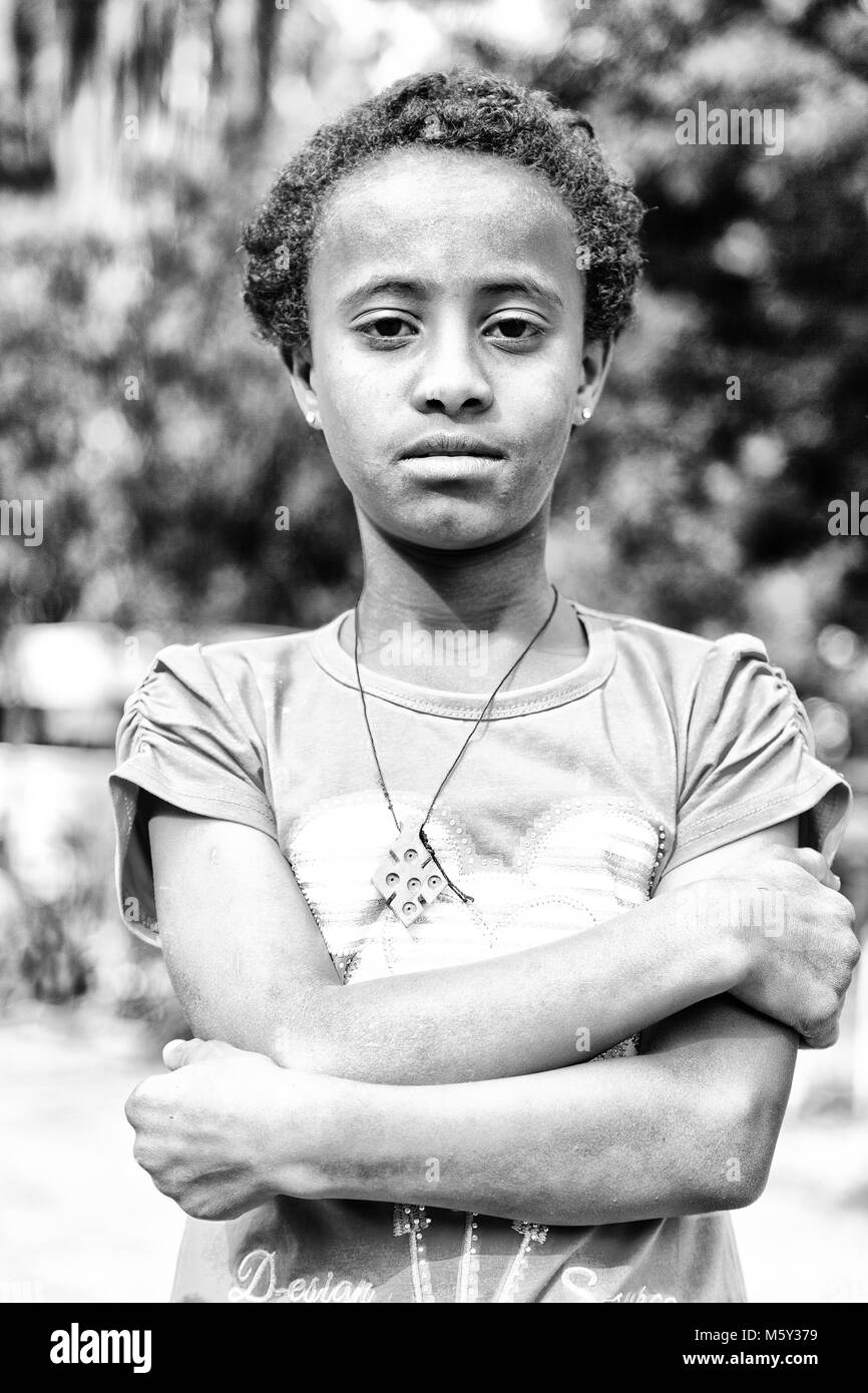 ETHIOPIA,LALIBELA-CIRCA JANUARY 2018--unidentified young girl in the ...