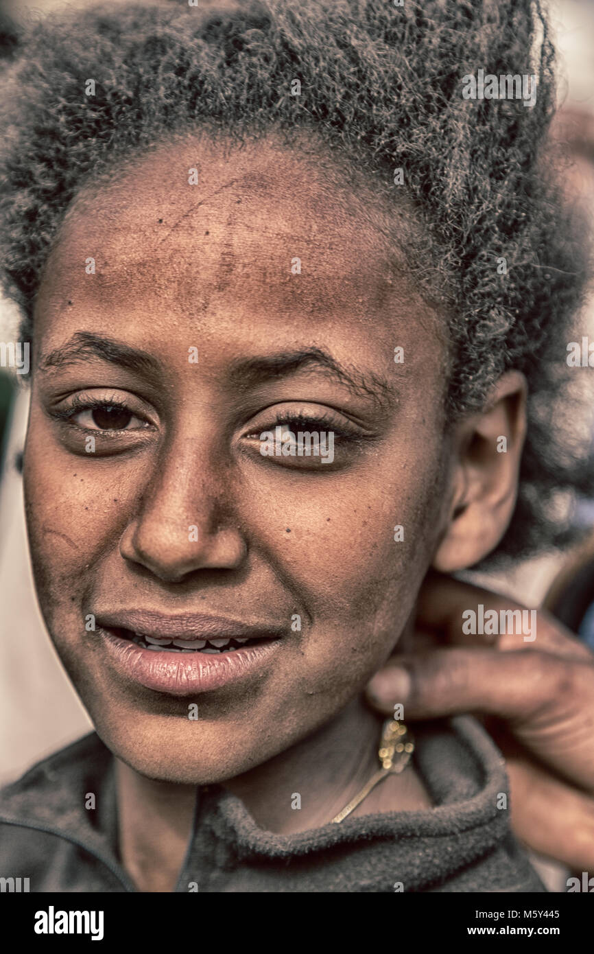 ETHIOPIA,LALIBELA-CIRCA JANUARY 2018--unidentified young girl in the ...