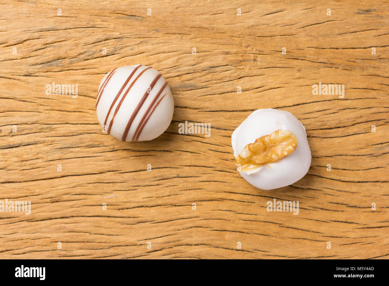 Homemade white chocolate truffle. Delicious sweet temptation. Overhead ...
