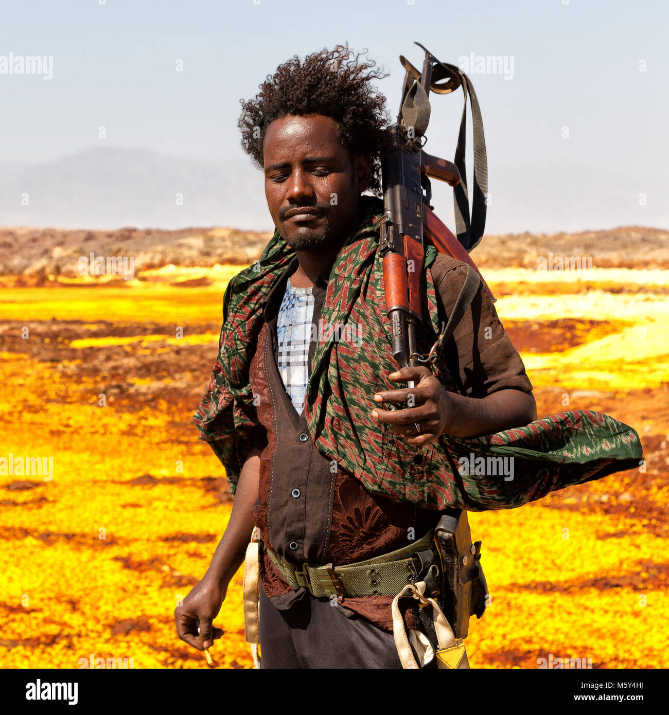 ETHIOPIA,DANAKIL-CIRCA JANUARY 2018--unidentified irregular soldier ...