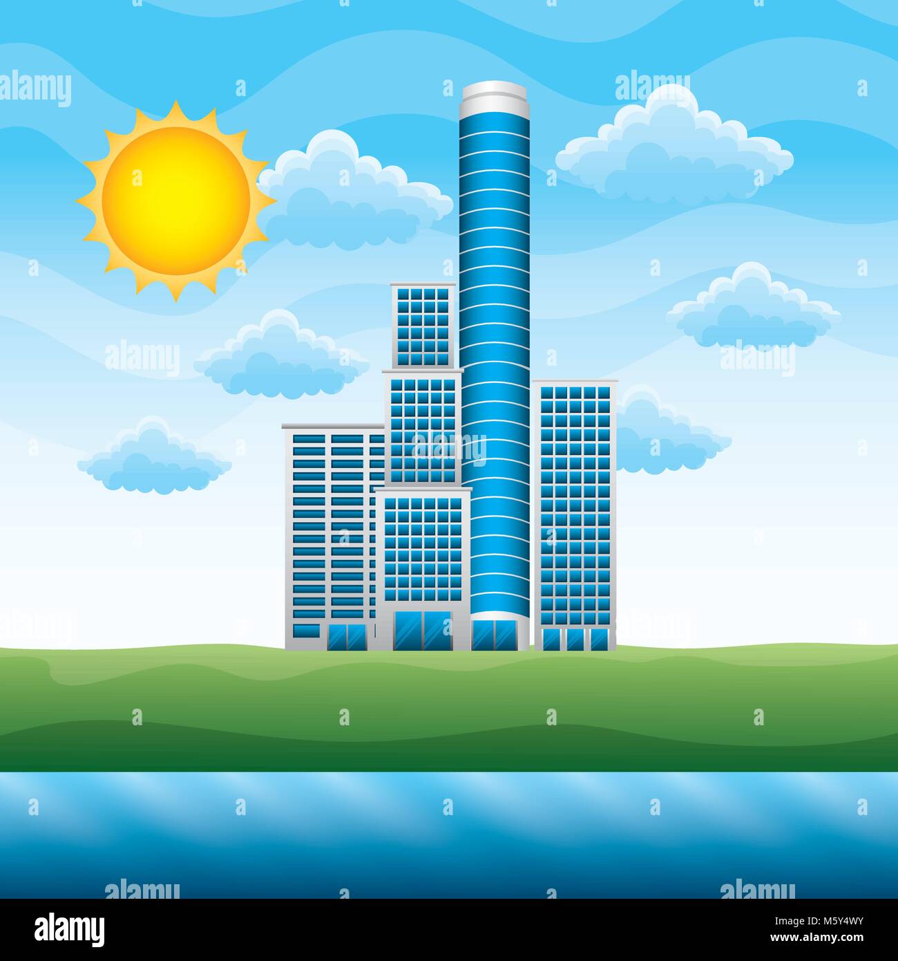 Architecture river clouds sky landscape Stock Vector Images - Alamy