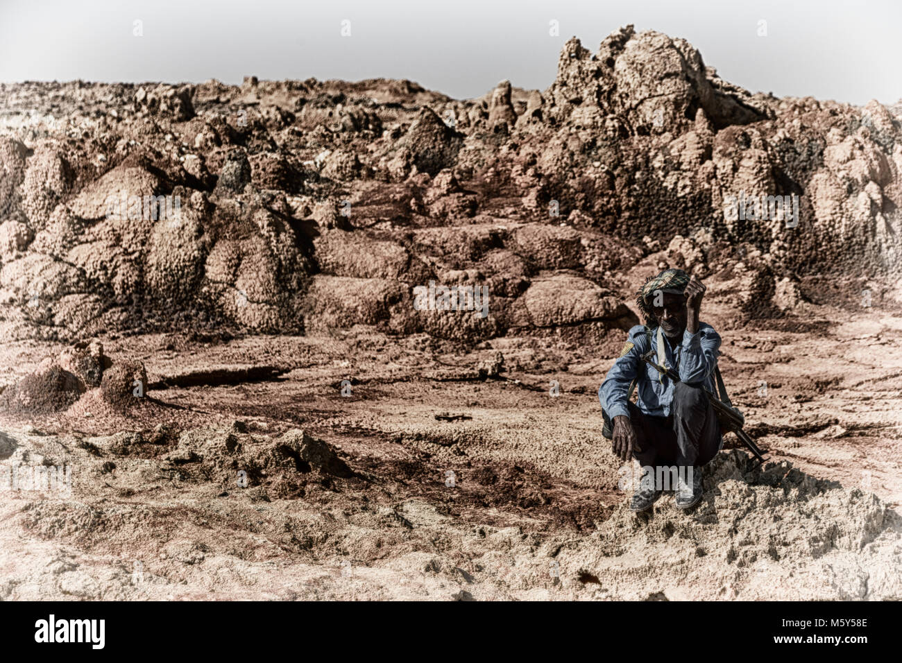 ETHIOPIA,DANAKIL-CIRCA JANUARY 2018--unidentified irregular soldier ...