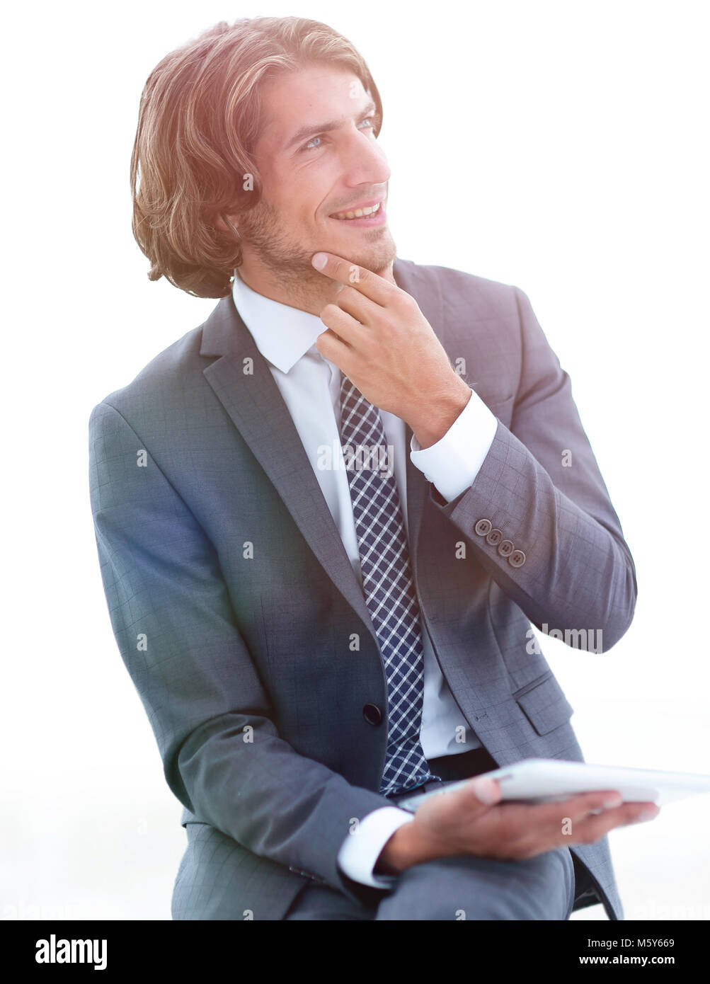 modern businessman with tablet looking at copy space Stock Photo - Alamy