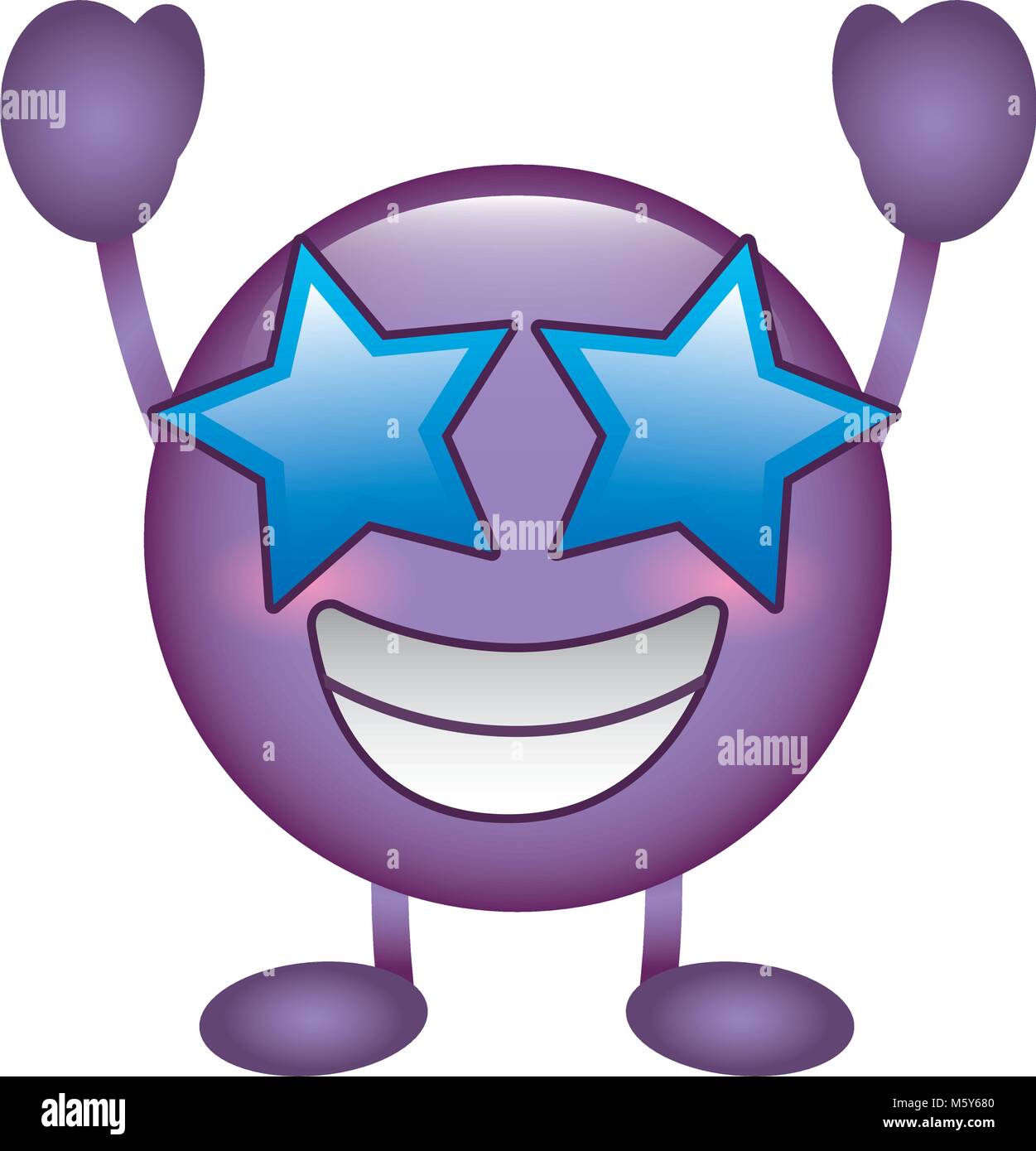 purple emoticon cartoon face happy star eyes character Stock Vector ...