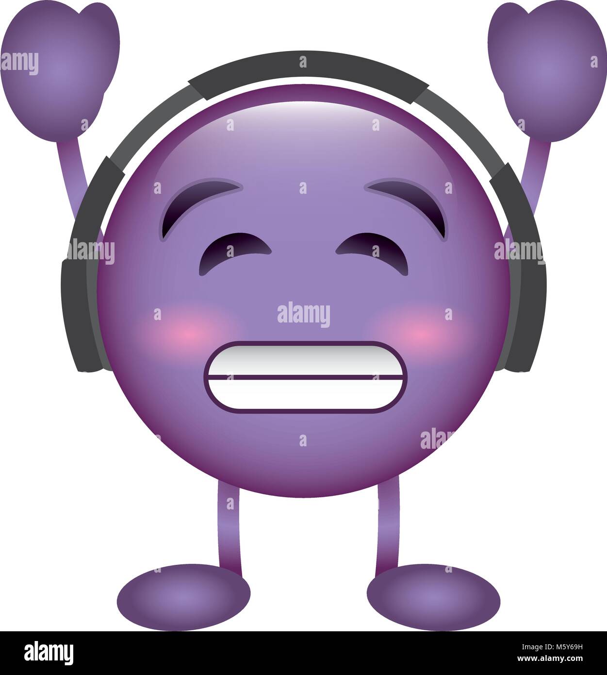 purple emoticon cartoon face listening music character Stock Vector ...