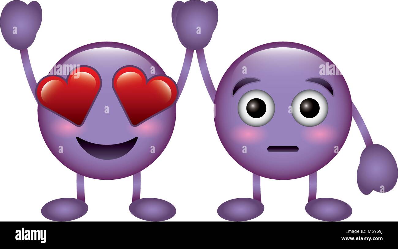 cute purple smile emoticons in love and surprised character Stock ...