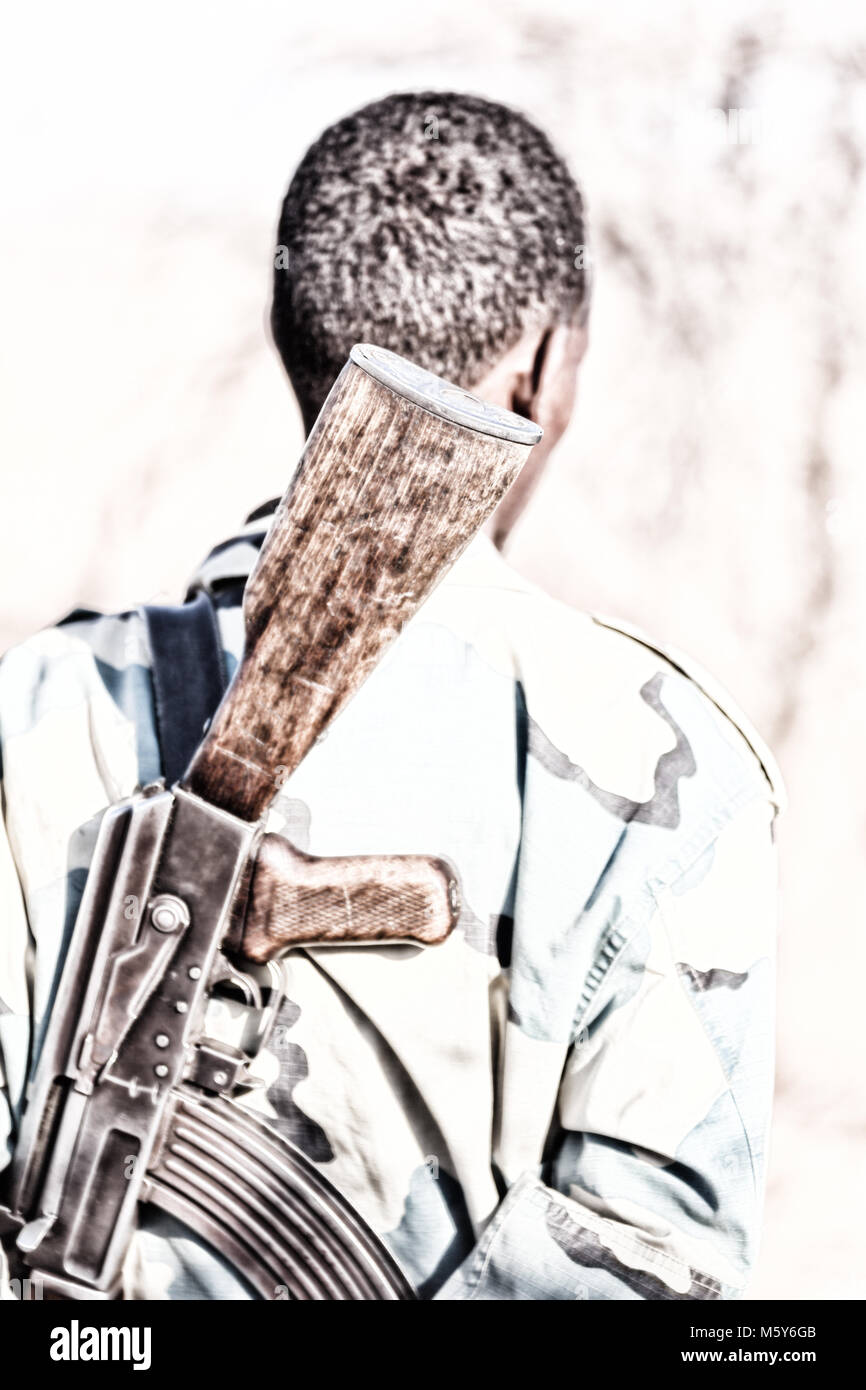 africa in the land of ethiopia a black soldier and his gun looking the ...