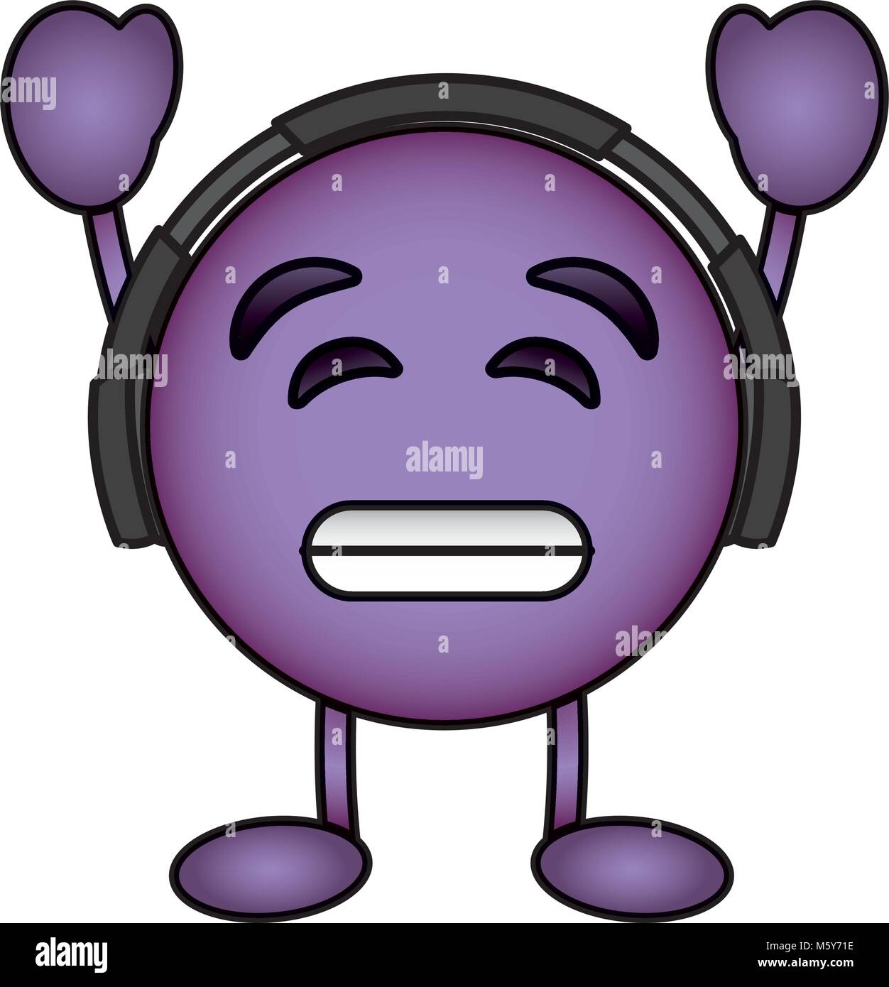 purple emoticon cartoon face listening music character Stock Vector ...