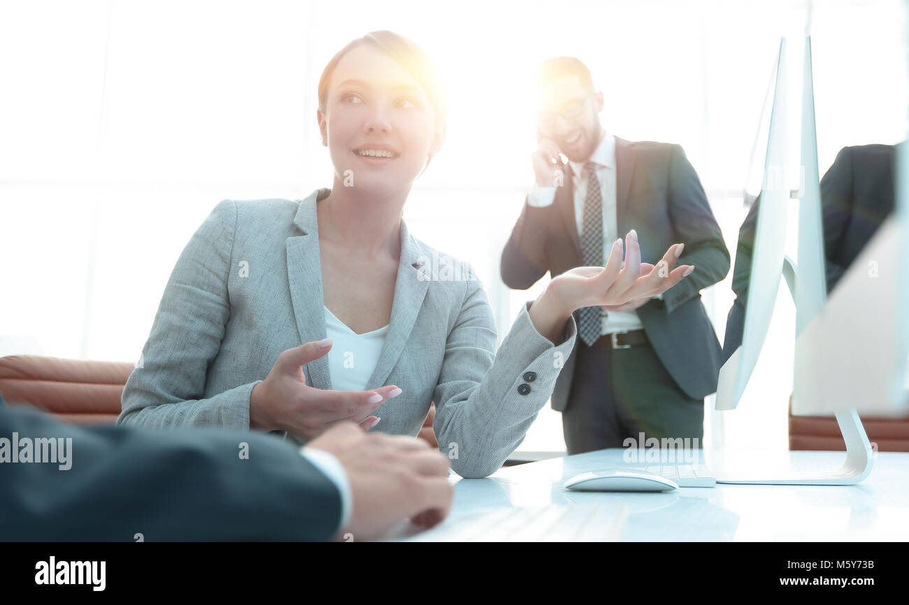 female consultant communicating with the client Stock Photo - Alamy