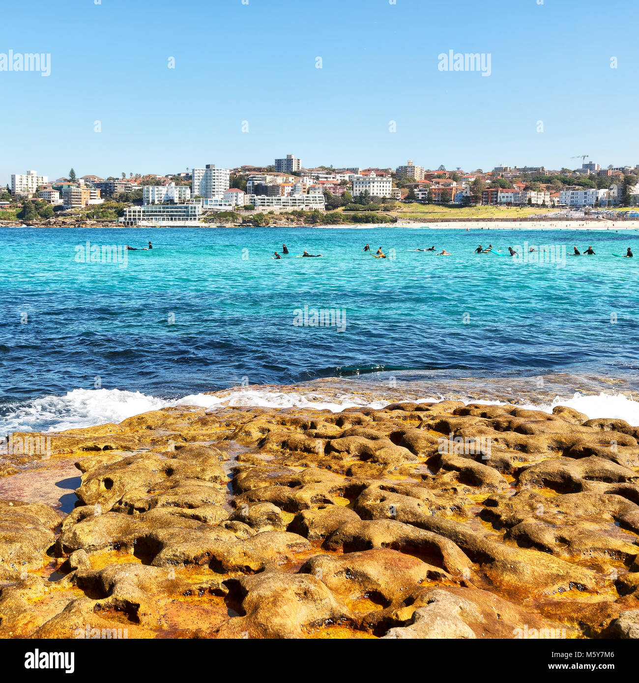 in australia sydney the bay the rock and the ocean near bondi beach ...